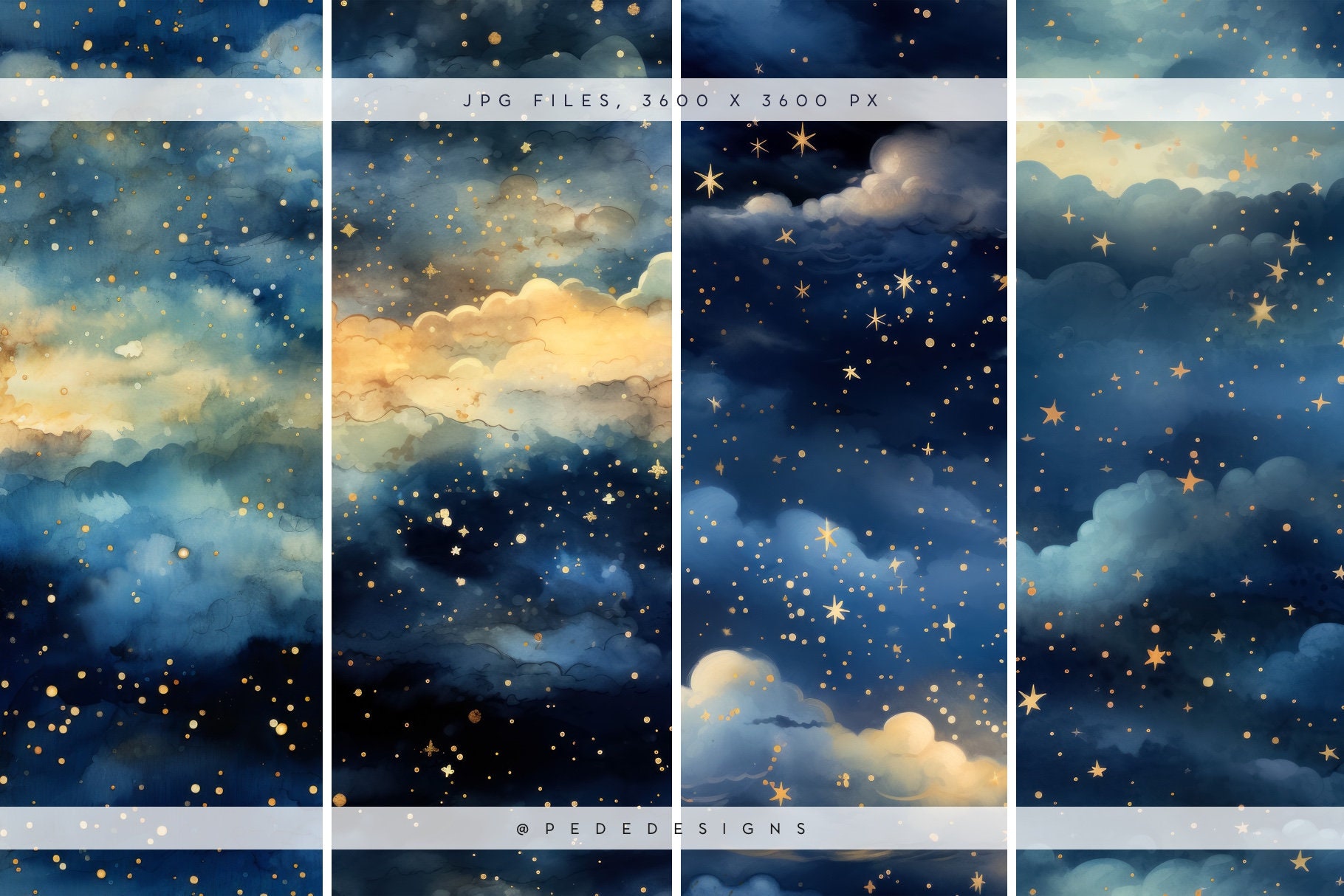 Watercolor Night Sky Digital Paper, Nursery Digital Paper Pack ...