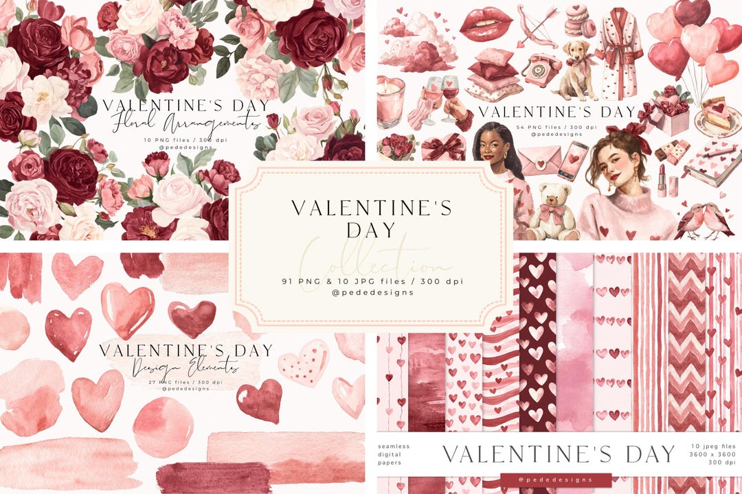 Valentine’s Day Clipart Bundle | Watercolor Valentine Collection ...