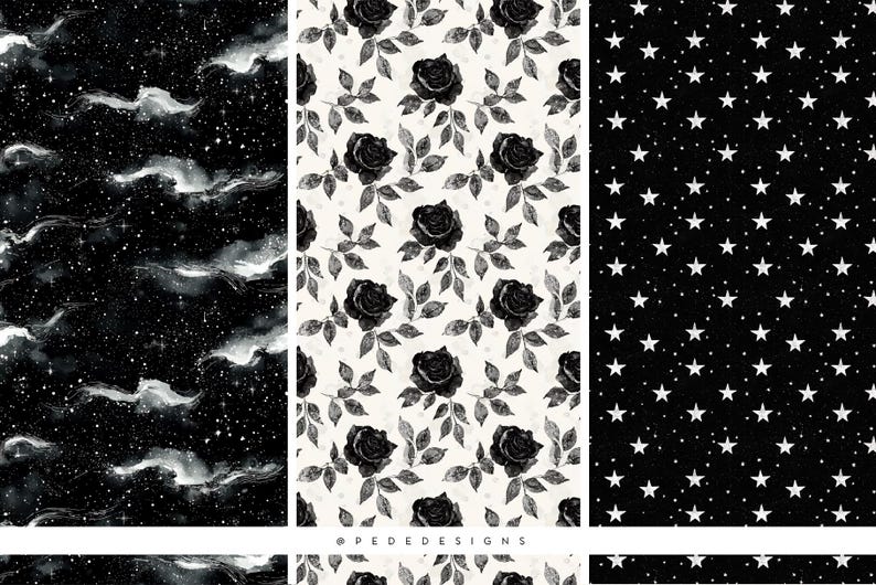 Midnight Black Digital Papers Set, Celestial Digital Paper Pack ...