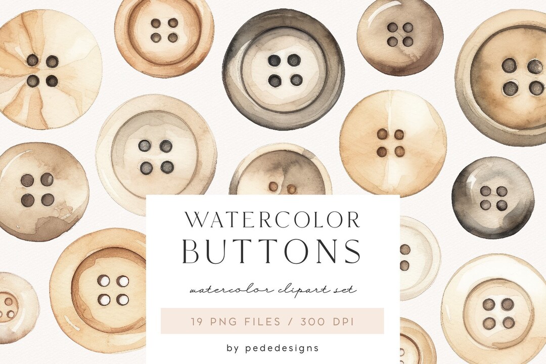 Watercolor Buttons, Watercolor Sewing Clipart, Button Png Graphics ...