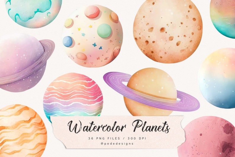 Watercolor Planet Clip Art Planets Clipart Solar System - Etsy
