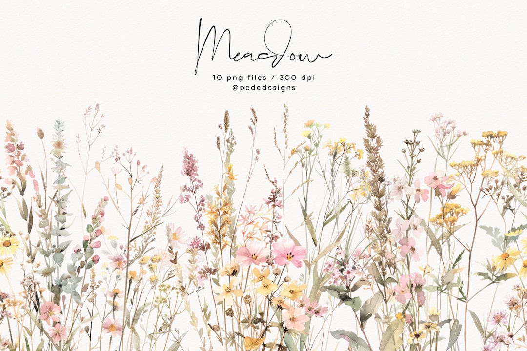 Meadow Clipart, Watercolor Floral Field Clipart, Watercolor Wild ...