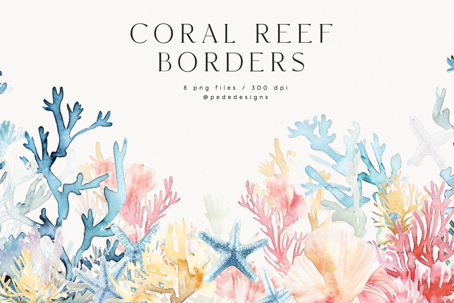 Coral Reef Borders, Watercolor Sea Clipart, Ocean Graphics, Underwater ...