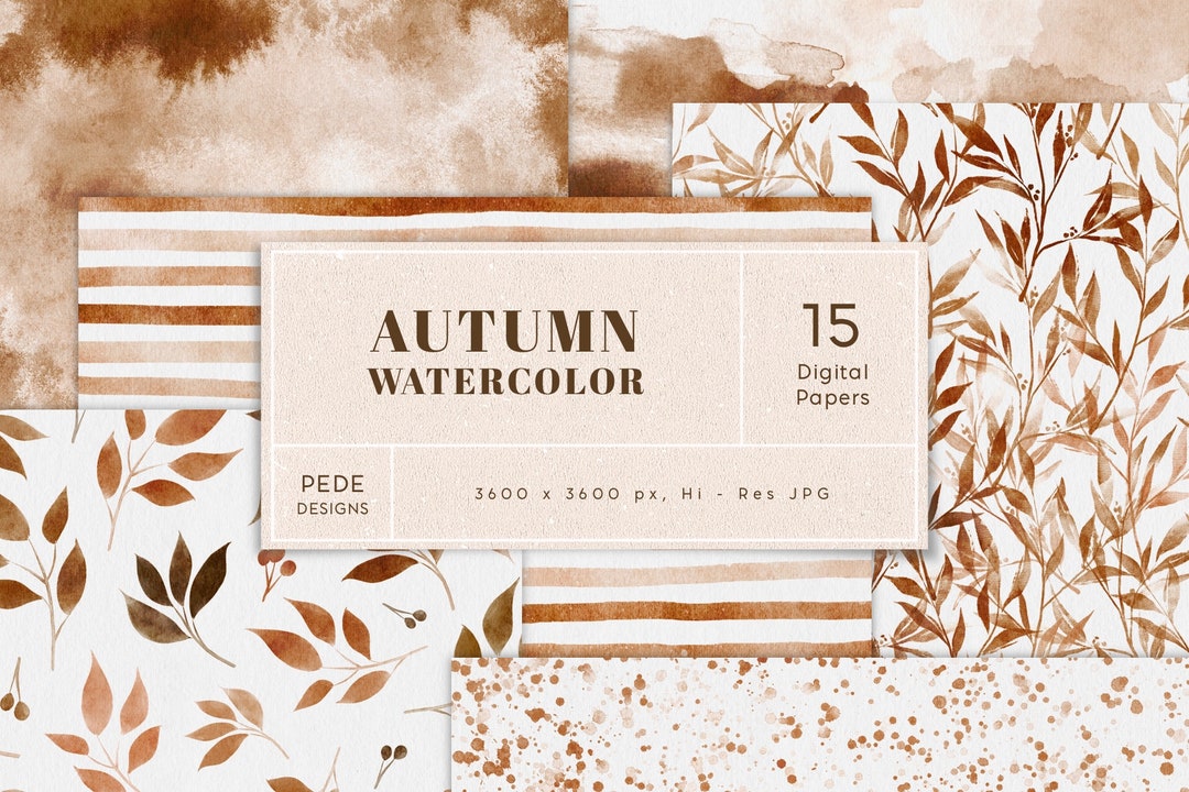Autumn Watercolor Digital Paper, Brown Watercolor Texture, Seamless ...