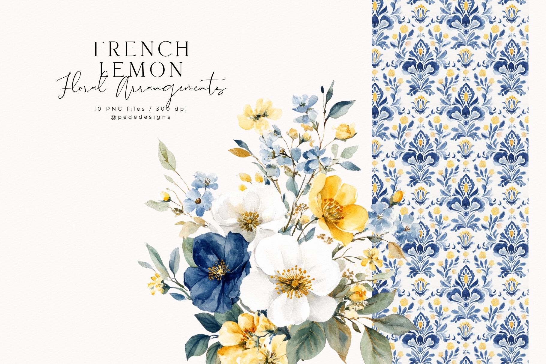 French Lemon Collection, Watercolor Clipart, Mediterranean Lemon Png ...
