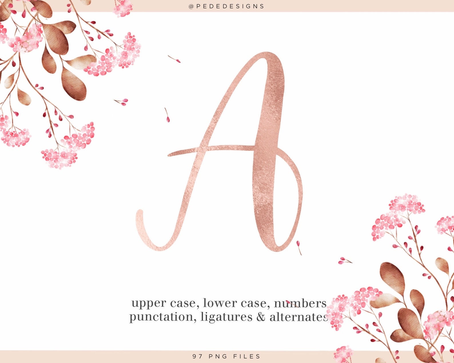 Rose Gold Foil Alphabet Clipart, Rose Gold Digital Alphabet, Metallic ...
