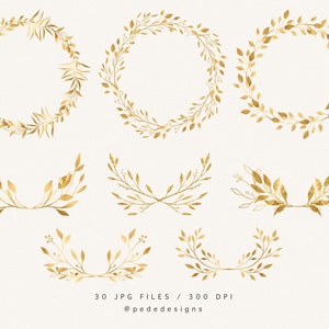 Gold Wreaths and Laurels Clipart, Gold Botanical Frame, Gold Floral ...