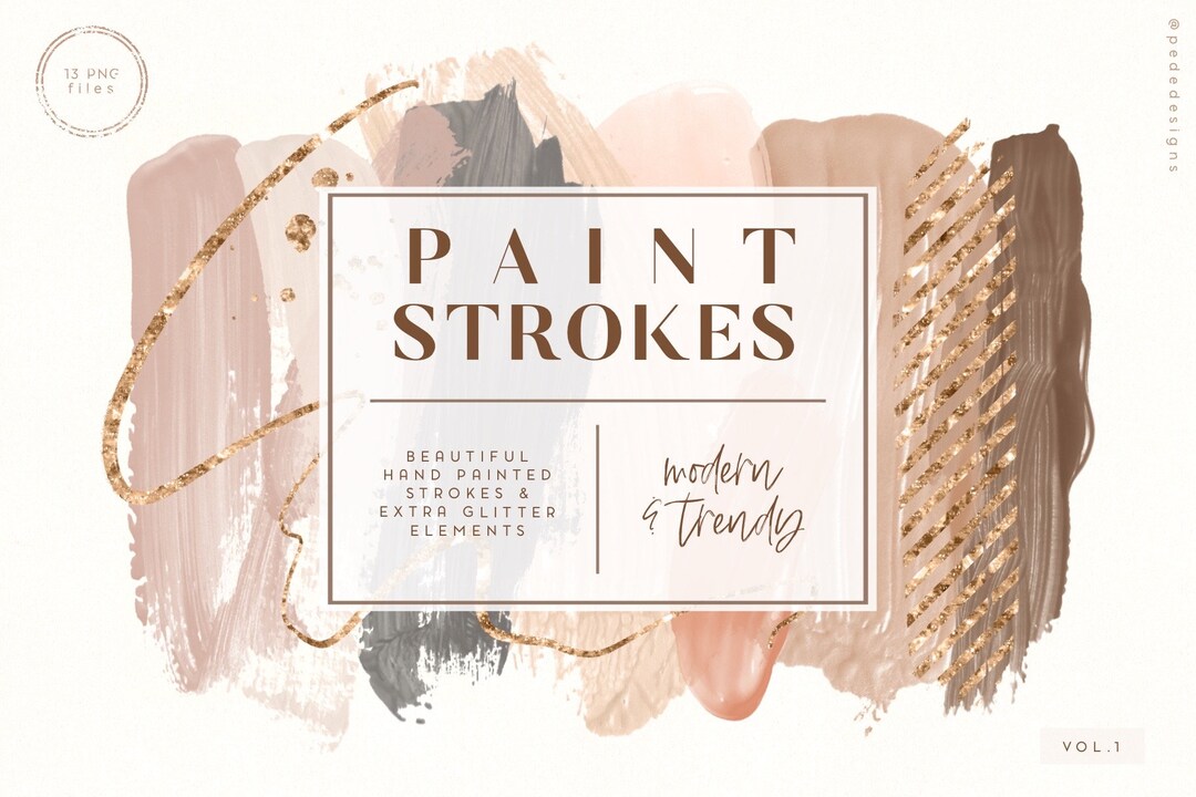 Paint Strokes Clip Art, Brush Strokes Clipart, Acrylic Paint, Glitter ...