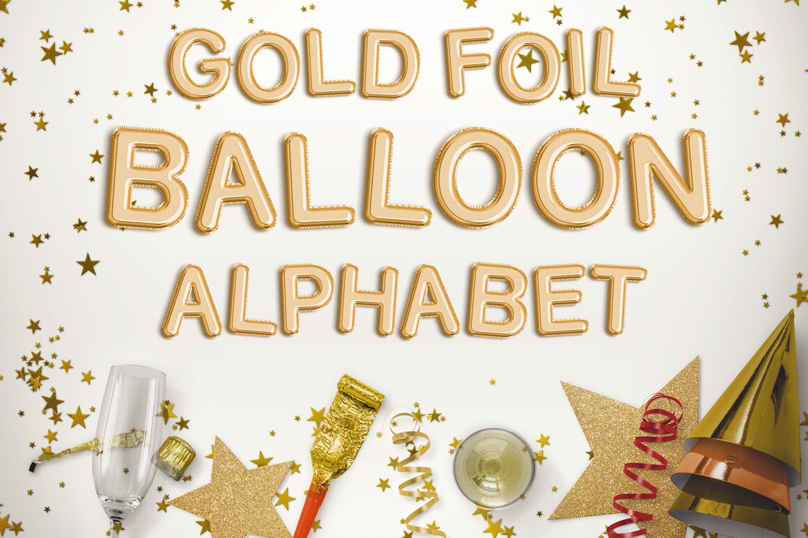 Gold Foil Balloon Letters Clip Art Foil Balloon Alphabet - Etsy