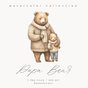 Papa Bear Clipart, Watercolor Father's Day Clipart, Heartwarming Daddy ...