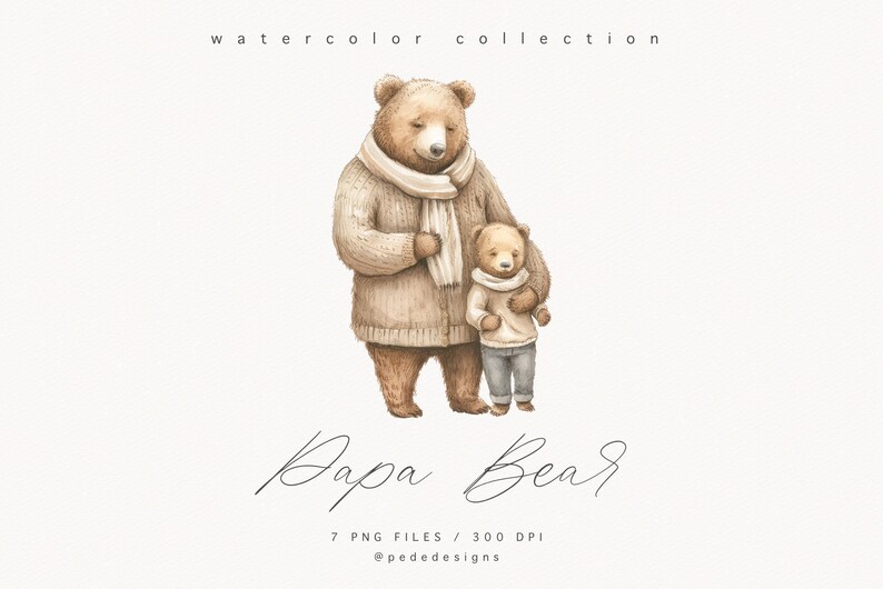 Papa Bear Clipart: Watercolor Father's Day Graphics (download) - Etsy