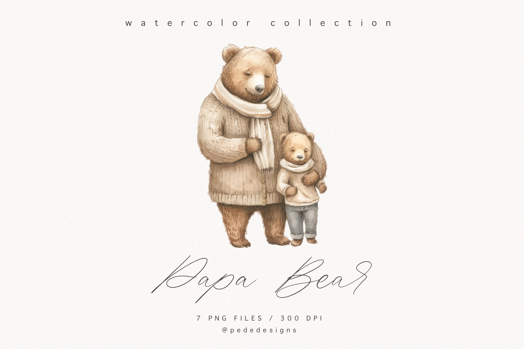 Papa Bear Clipart: Watercolor Father's Day Graphics (download) - Etsy