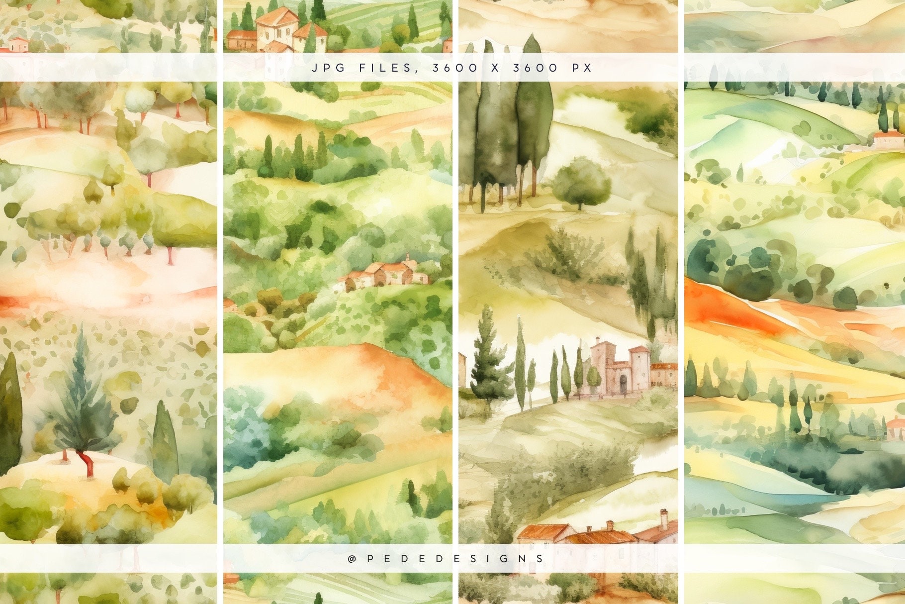 Watercolor Tuscany Digital Paper Pack, Landscape Digital Paper ...