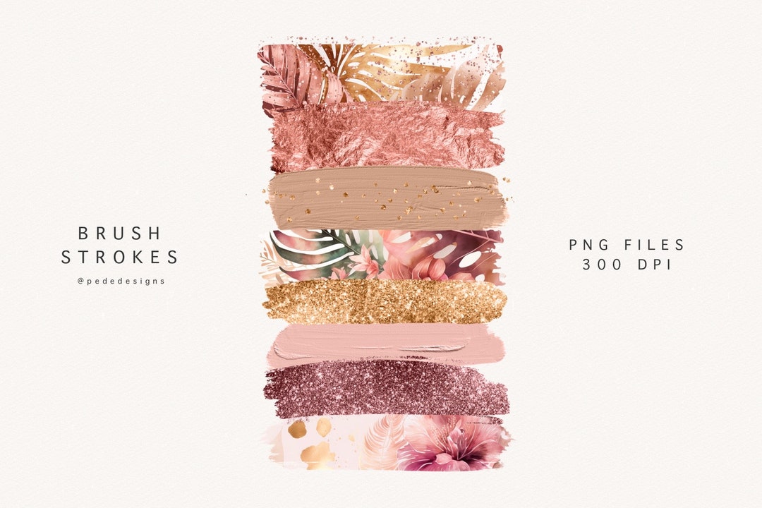 Brush Strokes Clipart, Tropical, Pink, Rose Gold Foil, Blue Glitter ...