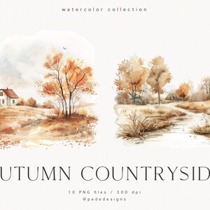 Autumn Countryside Clip Art Set, Watercolor Landscape, Watercolor Fall ...