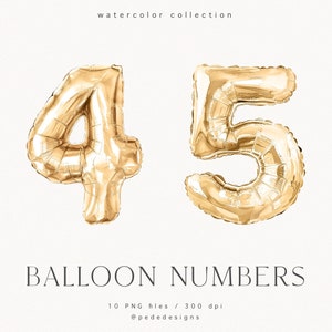 Gold Balloon Numbers Clipart Set, Foil Balloon Clipart, Party ...