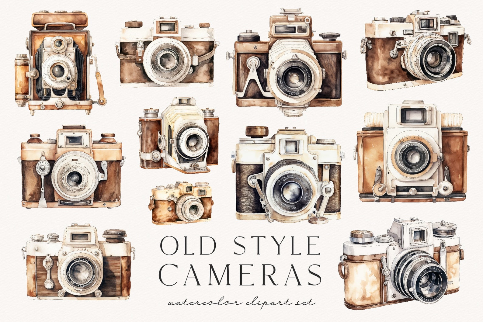 Old Style Cameras, Retro Cameras Clipart, Vintage Watercolor, Vintage ...