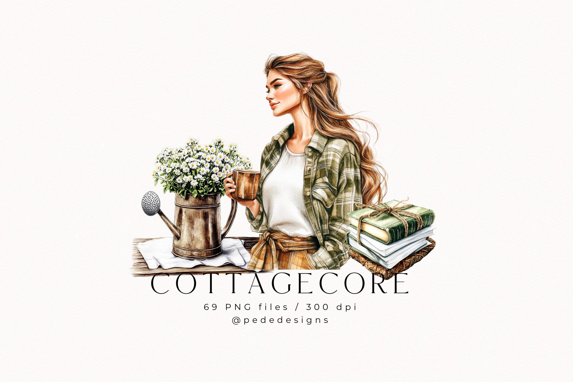 Cottagecore Watercolor Clipart Set: Summer Garden PNG Images (digital ...