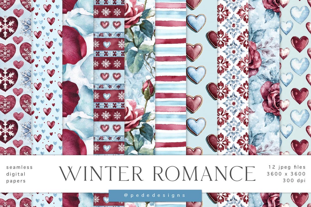 Winter Romance Digital Paper Pack, Valentine's Digital Papers, Love ...