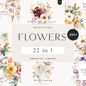 Watercolor Flowers Clipart Bundle: Floral Graphics, Frames, Borders ...