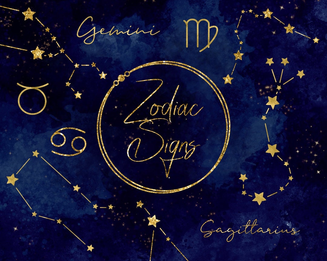 Gold Zodiac Signs Clip Art, Glitter & Foil, Horoscope, Zodiac ...
