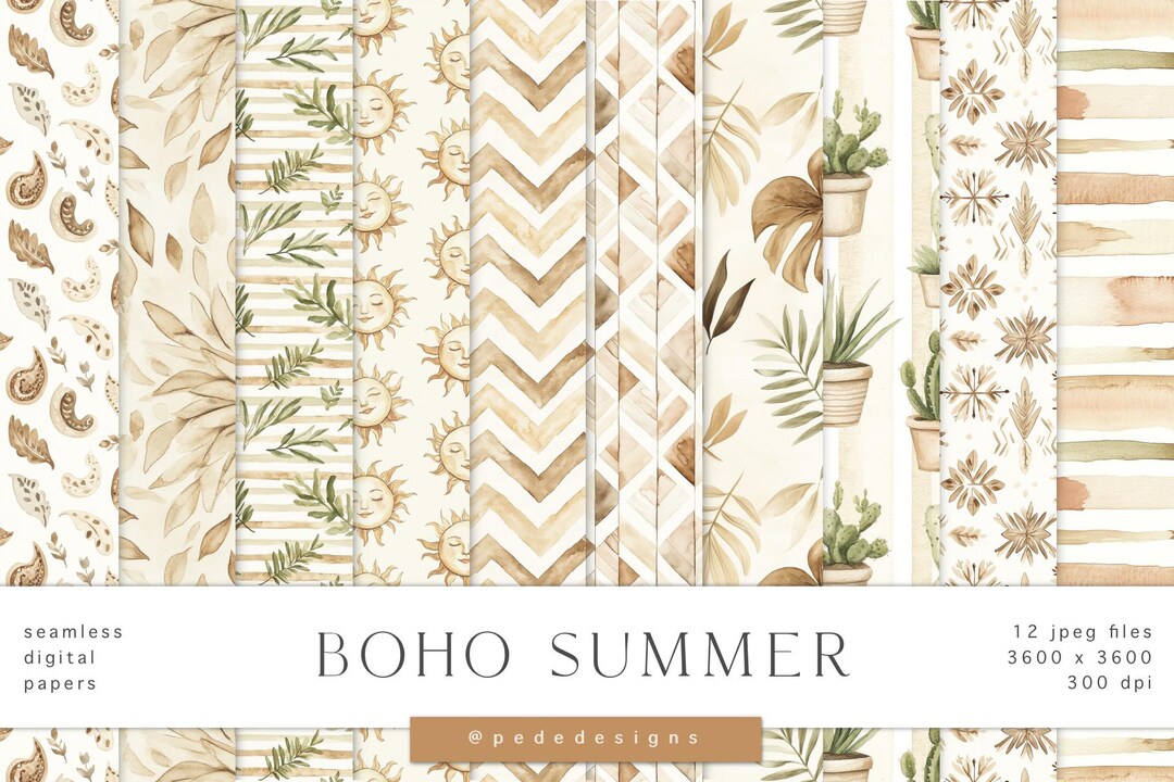 Boho Summer Digital Papers, Tropical Digital Papers, Boho Repeating ...