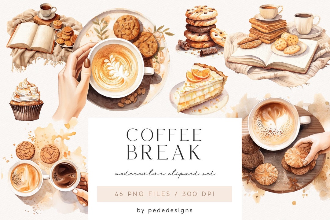 Watercolor Coffee Break Clipart, Coffee Clipart, Coffee Time ...