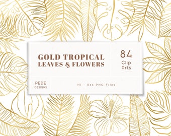 Gold Tropical Leaves Clip Art, Botanical, Monstera, Gold Foil, Hand ...