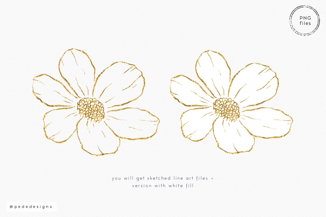 Gold Glitter Wild Flowers Gold Floral Clip Art Glitter - Etsy