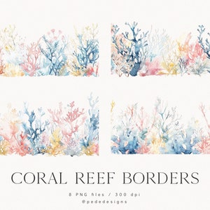 Coral Reef Borders, Watercolor Sea Clipart, Ocean Graphics, Underwater ...