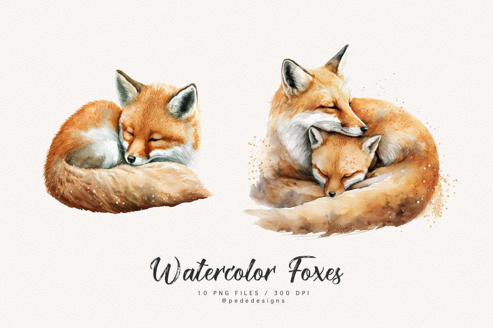 Watercolor Fox Clip Art Sleeping Fox Clipart Mama Fox With - Etsy