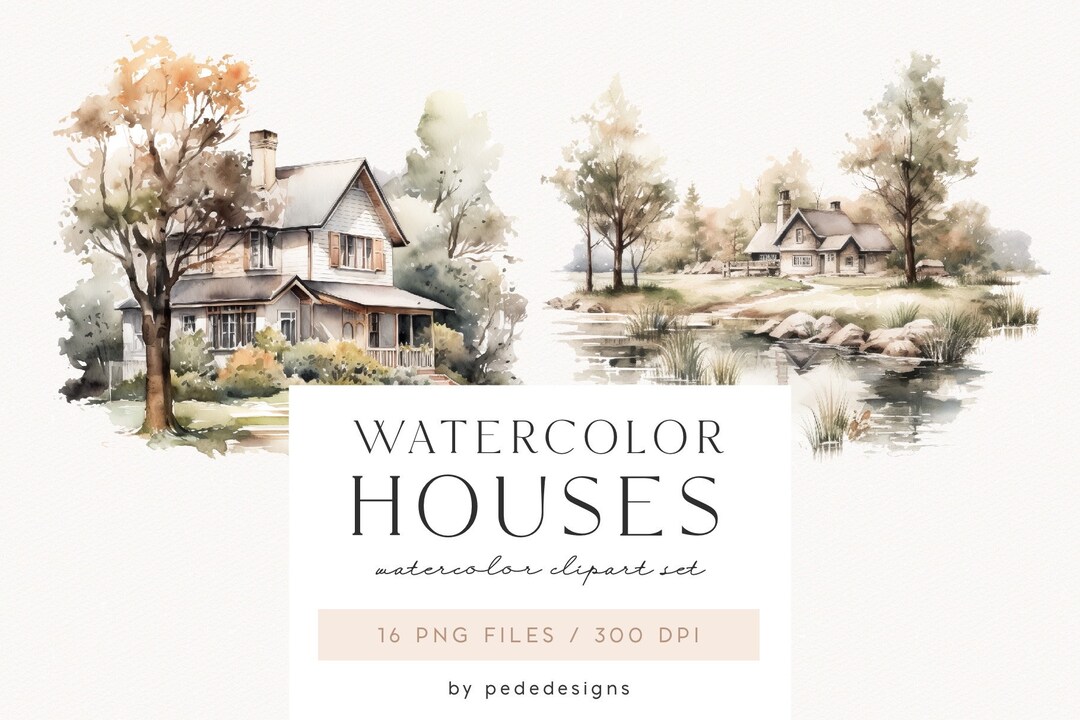 Watercolor Houses Clipart, Home Graphics, Cozy Houses, Cottage ...