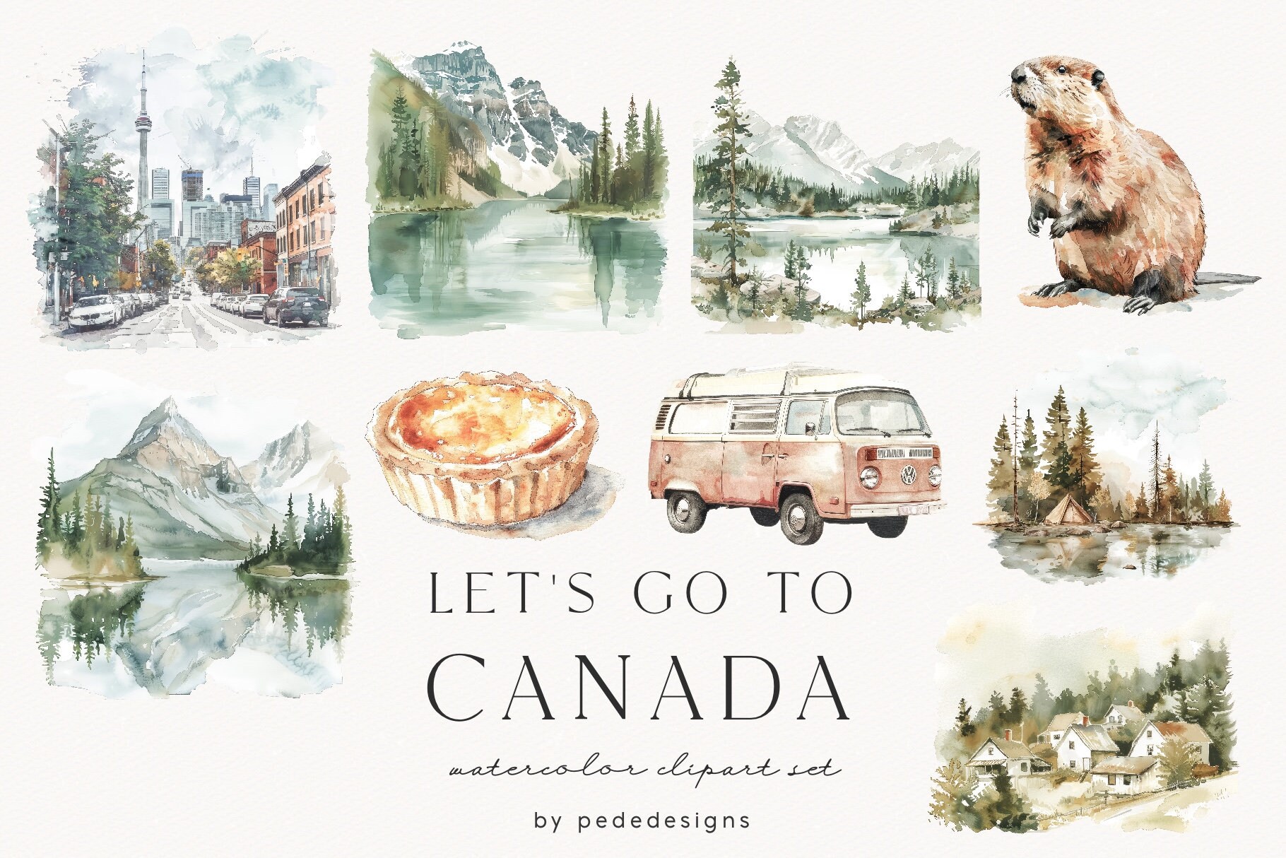 Let's Go to Canada, Watercolor Summer Clipart, Travel, Wild Life ...