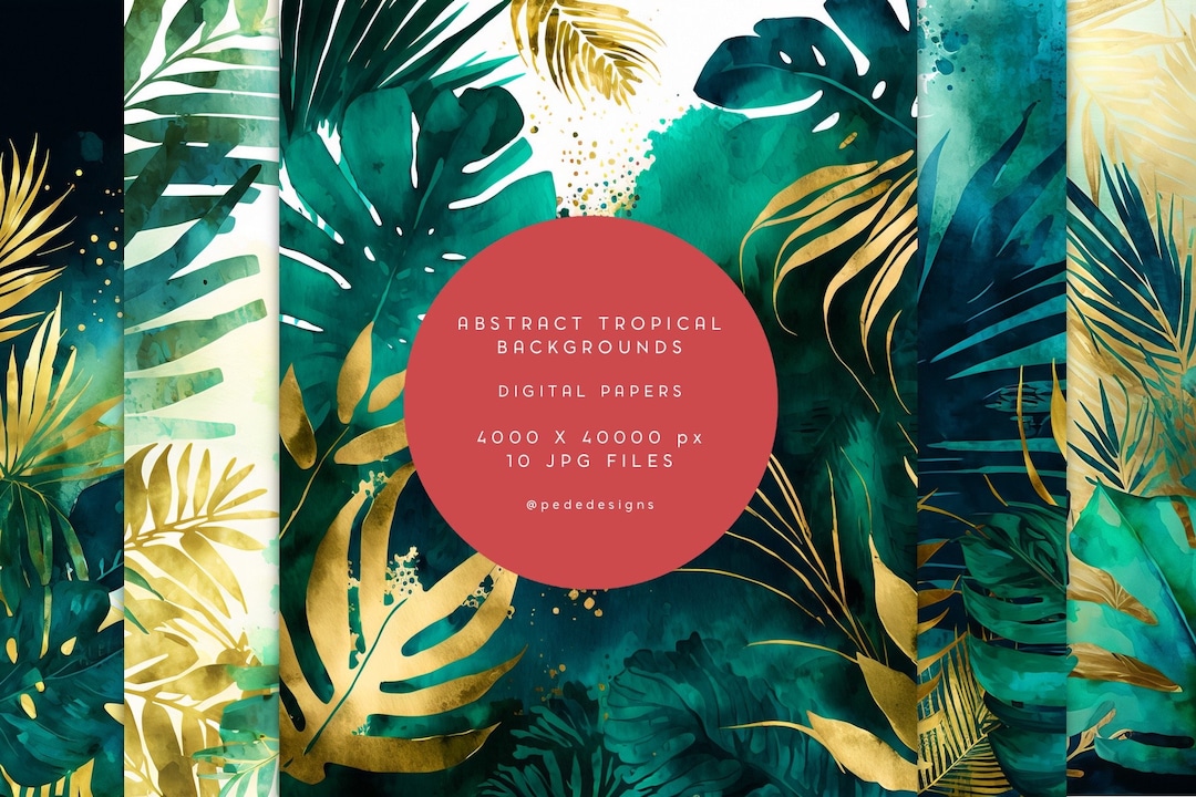 Abstract Tropical Backgrounds, Digital Paper Pack, Tropical Leaves ...