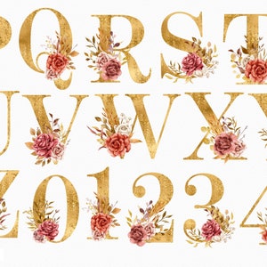 Decorative Alphabet Clipart, Letters With Leaves, Gold Foil Alphabet ...