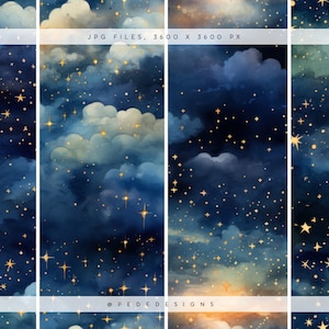 Watercolor Night Sky Digital Paper, Nursery Digital Paper Pack ...
