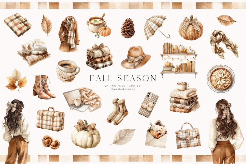 Watercolor Fall Clipart: Autumn Graphics, Planner Stickers (digital ...