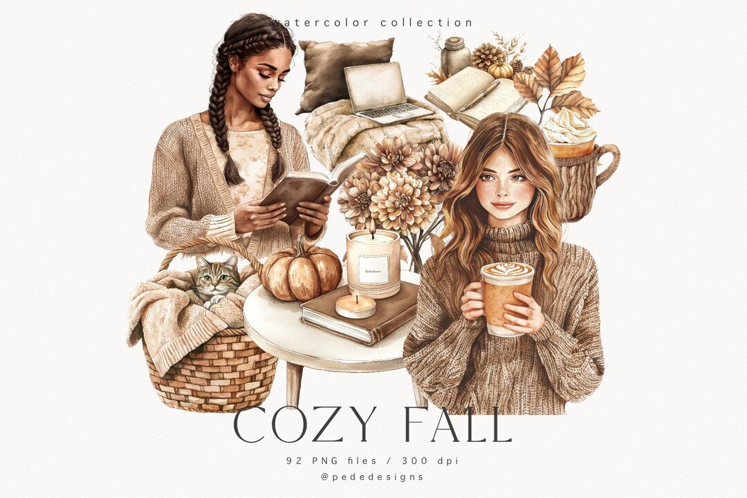 Cozy Fall Watercolor Clipart Bundle: Autumn Graphics (digital Download ...