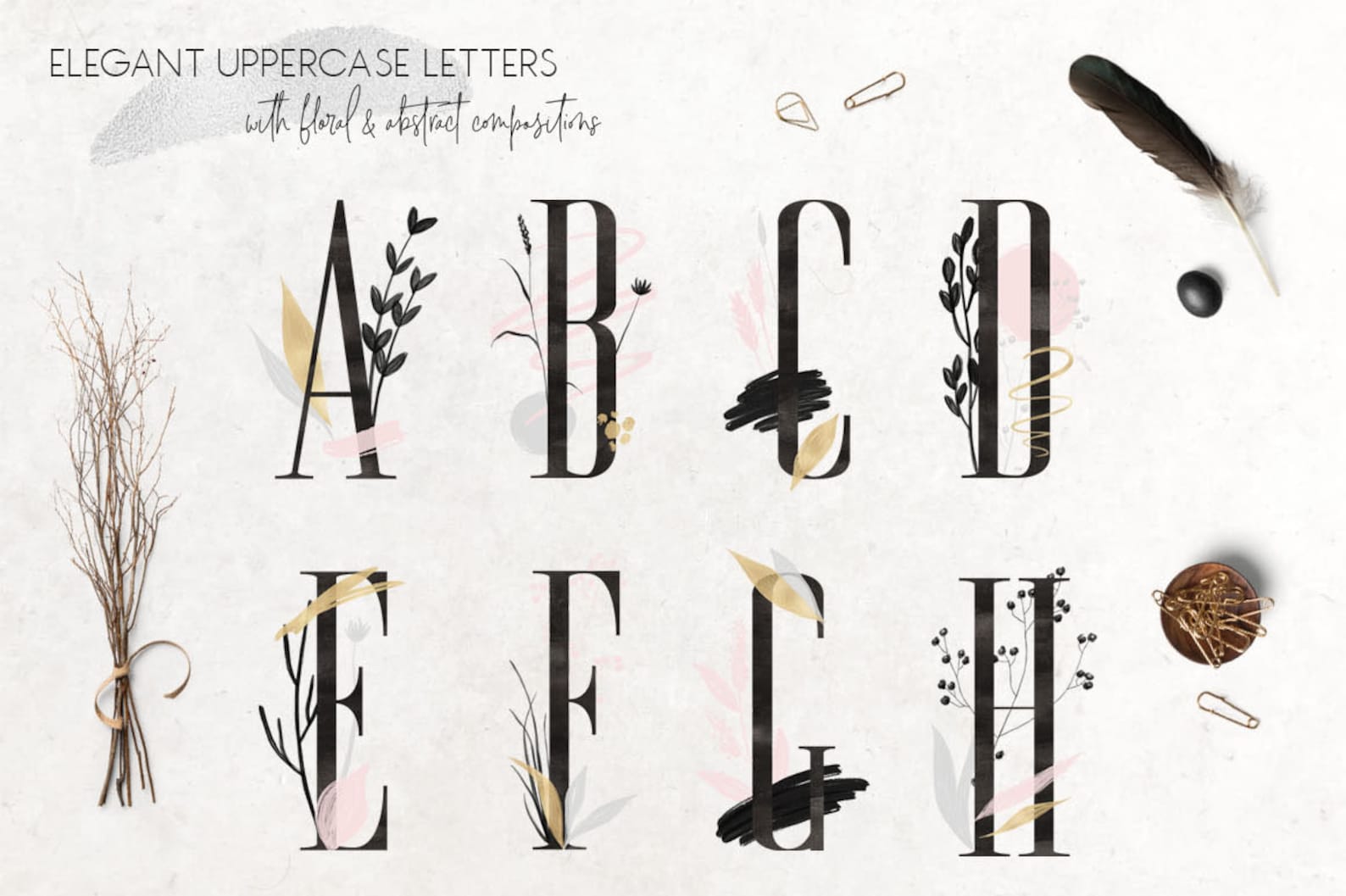 Decorative Alphabet Clipart Letters With Flowers Black - Etsy
