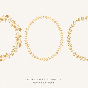 Gold Wreaths and Laurels Clipart, Gold Botanical Frame, Gold Floral ...
