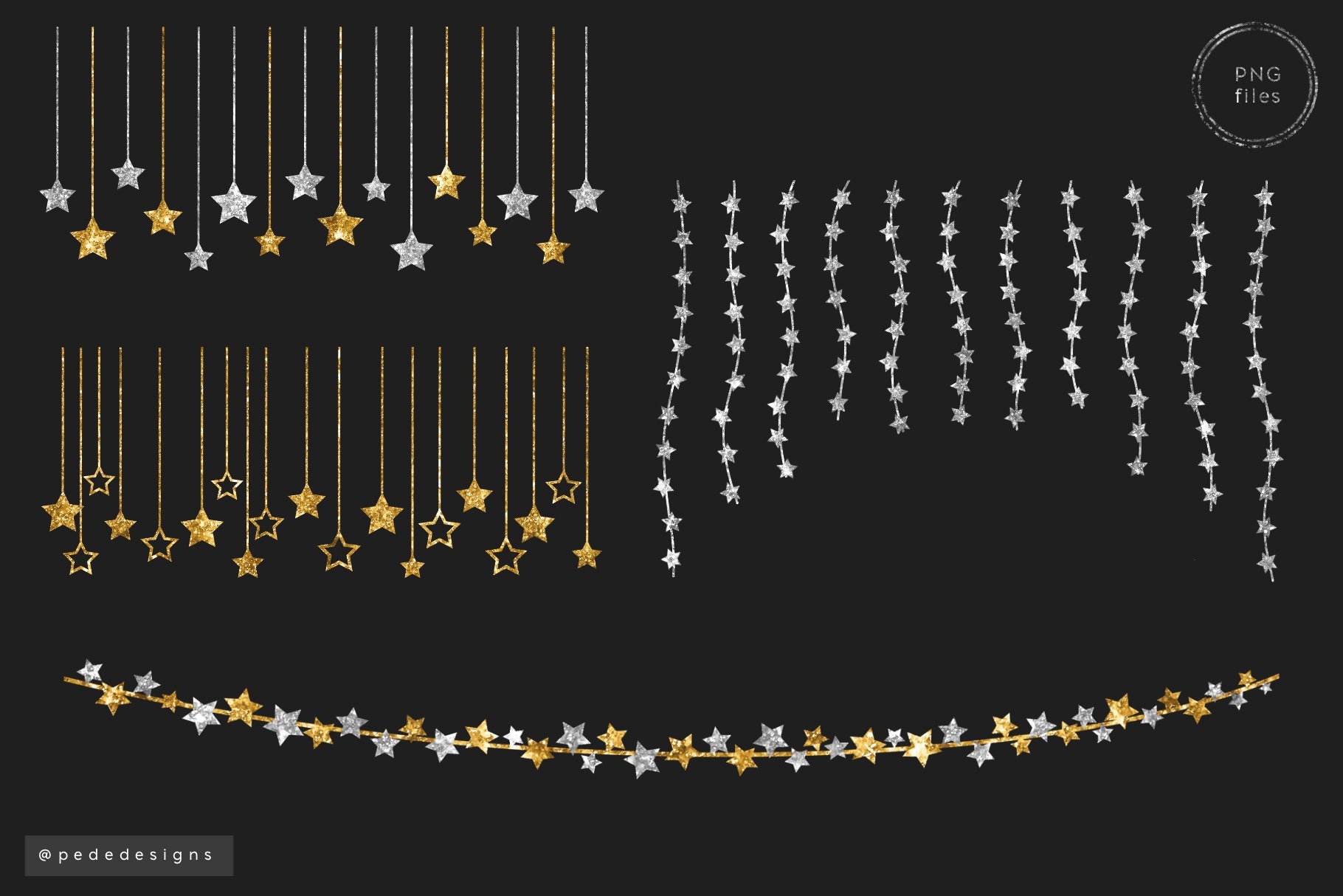 Gold & Silver Borders Stars Png Glitter Clip Art Moon and - Etsy