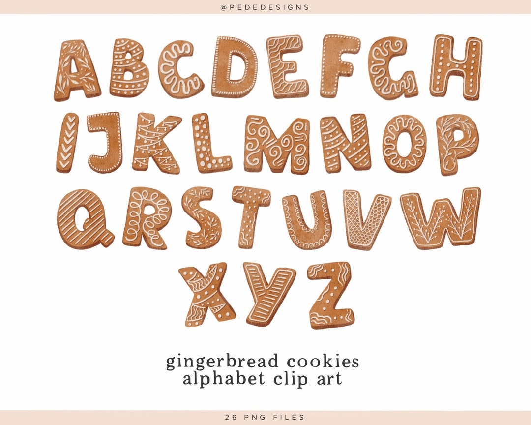 Gingerbread Alphabet Clip Art, Xmas Alphabet, Capital Letter ...