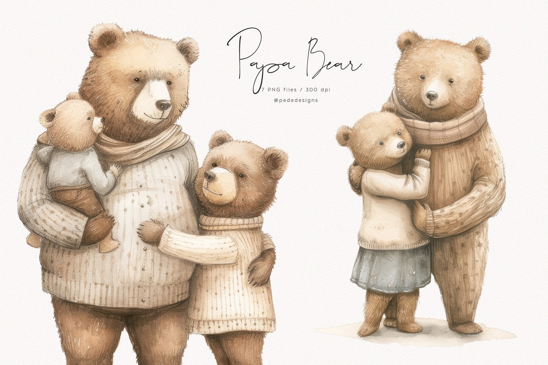 Papa Bear Clipart, Watercolor Father's Day Clipart, Heartwarming Daddy ...