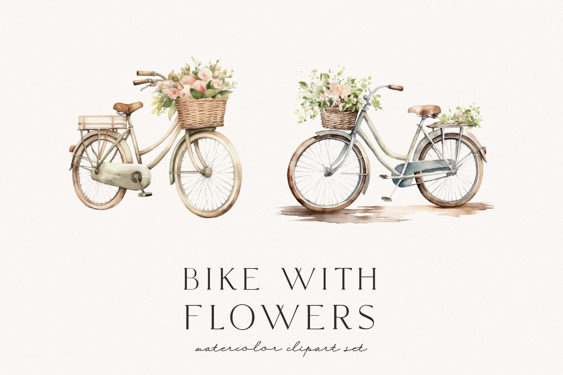 Bike With Flowers, Watercolor Clipart, Watercolor Spring, Wedding ...