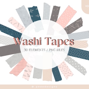 Washi Tapes Clip Art, Digital Elements, PNG Files, Goodnotes Stickers ...