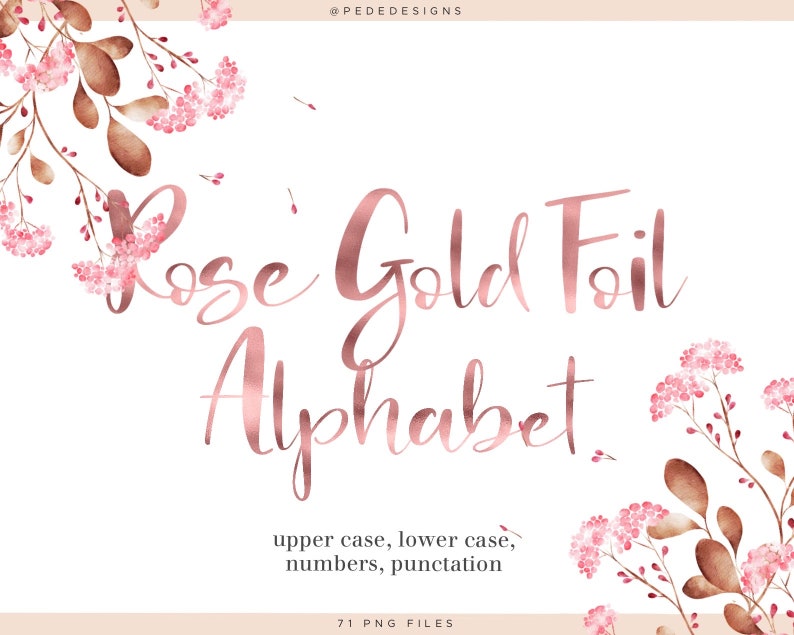 Rose Gold Foil Alphabet Clipart Rose Gold Digital Alphabet - Etsy