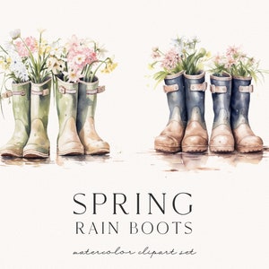 Spring Rain Boots, Watercolor Png Clipart, Spring Illustration, Garden ...