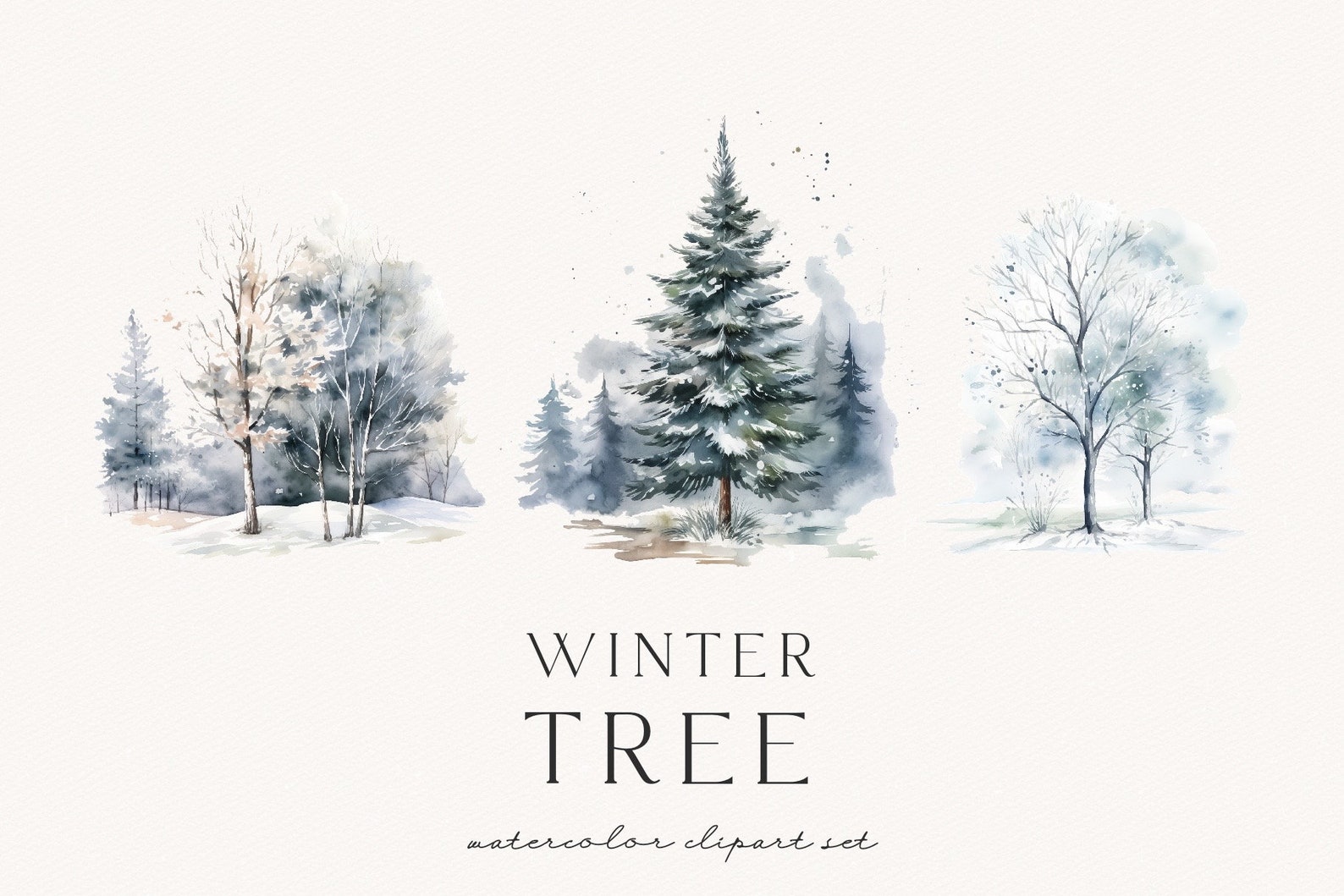 Winter Tree Clipart, Watercolor Winter Scenery, Tree Landscape, Winter ...