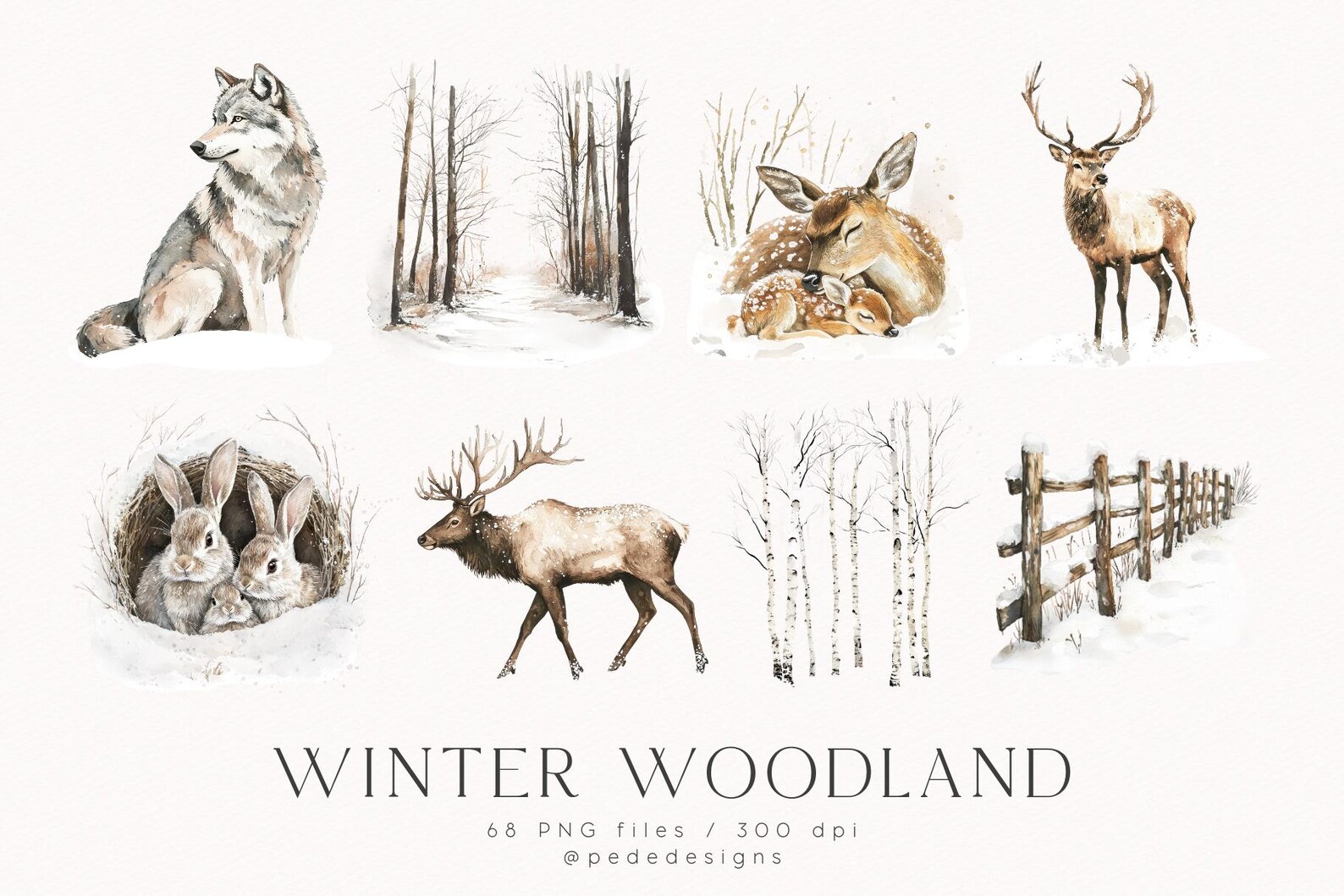 Winter Woodland, Watercolor Winter Clipart, Winter Animals, Woodland ...