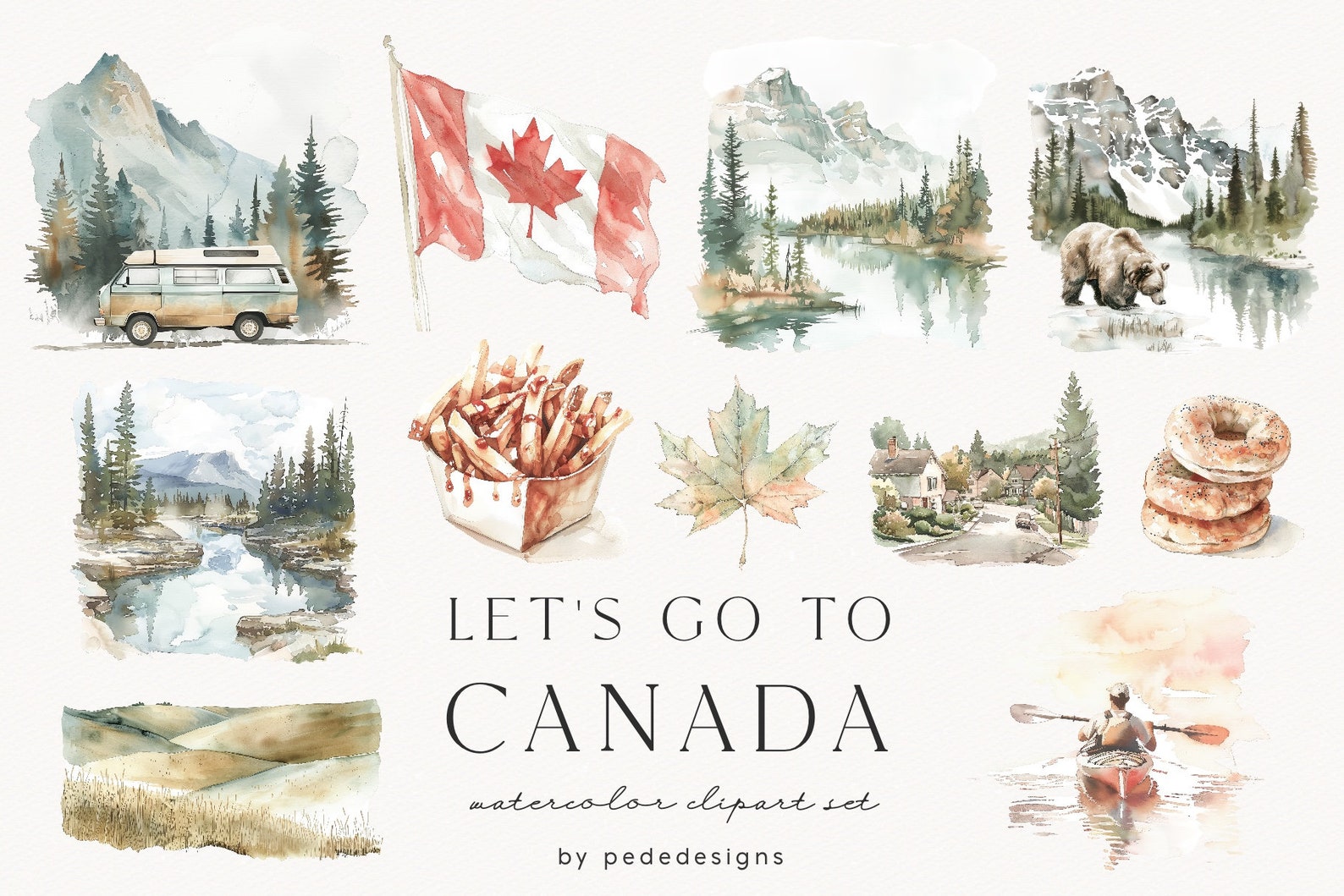 Let's Go to Canada, Watercolor Summer Clipart, Travel, Wild Life ...